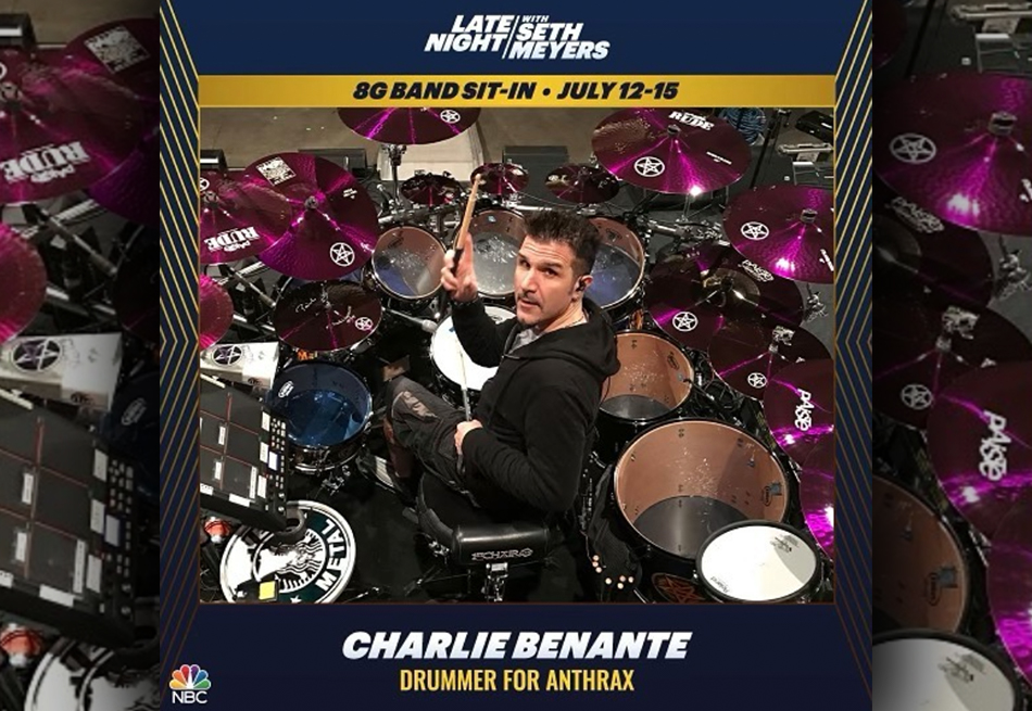 Charlie Benante (Anthrax) guests as drummer on Late Night with Seth ...